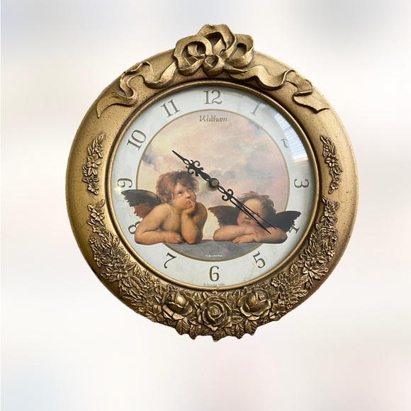 Waltham | Wall Decor | Vtg 995 Gold Baby Angel Waltham Wall Clock Decor ...